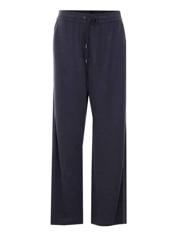 Brunello Cucinelli Wide Pants With Precious Stripe - Gray