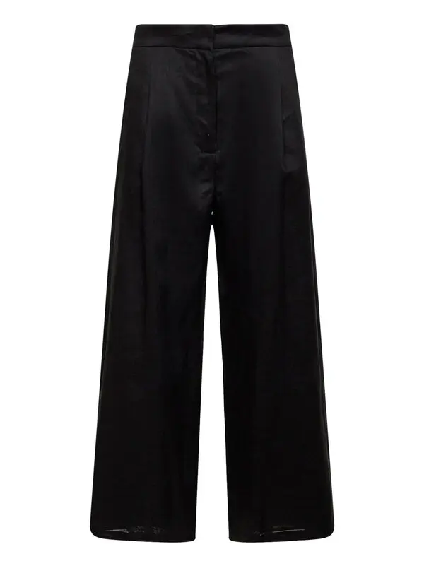 Max Mara Black Washed Ramie Canvas Cropped Trousers - Multicolor