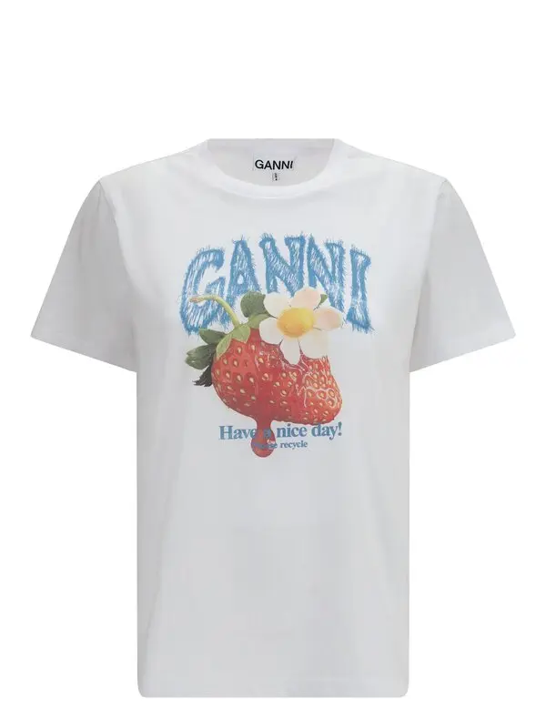 GANNI Strawberry Cotton T-shirt - White