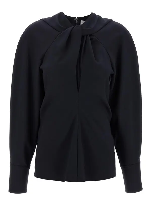 Victoria Beckham Twist Detail Wool Crêpe Blouse - Blue