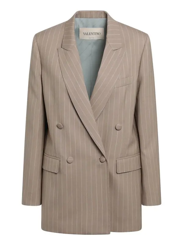 Valentino Garavani Double-breasted Pinstripe Virgin Wool Jacket - Cream