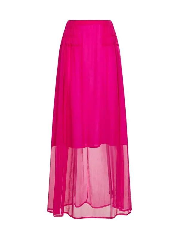 Dries Van Noten Fuchsia Silk Muslin Long Ruffled Skirt - Multicolor