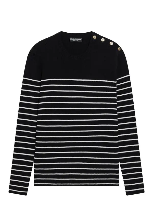 Dolce & Gabbana Striped Wool Sweater With Shoulder Buttons - Multicolor