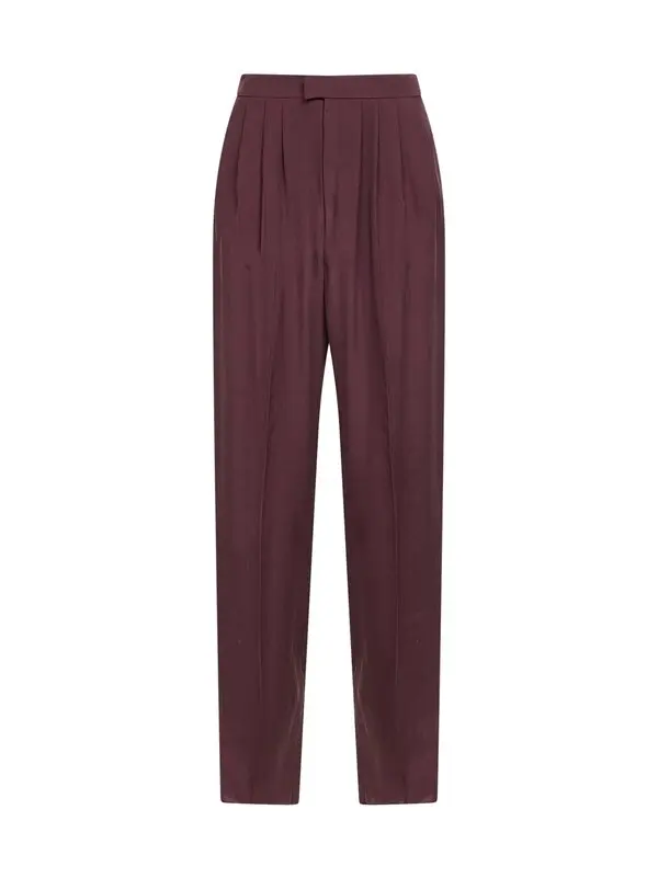 Saint Laurent Aubergine Silk Habutai Tailored Trousers - Multicolor