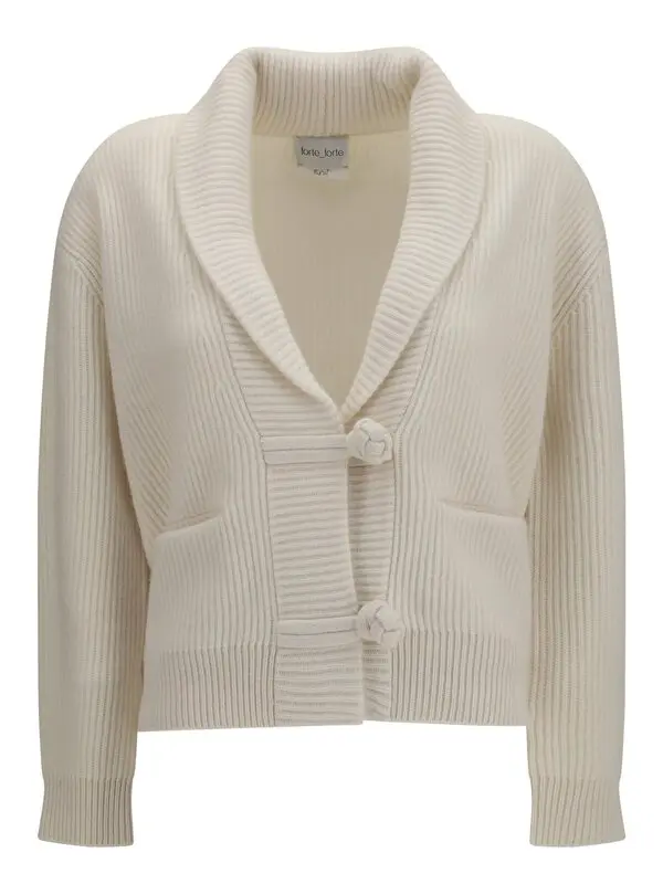 FORTE_FORTE Wool And Cashmere English Rib Cardigan - White