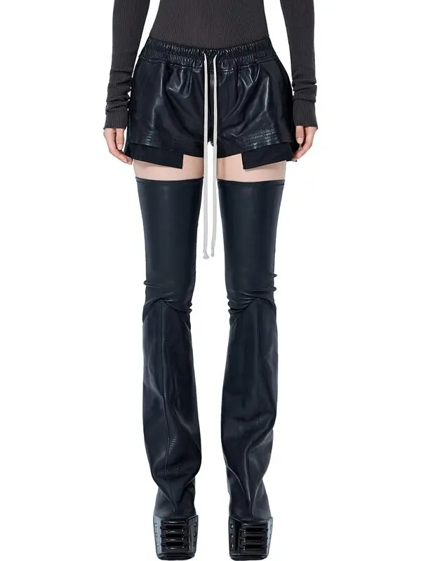 Rick Owens Leather Fog Boxers And Thigh-high Boots - Black