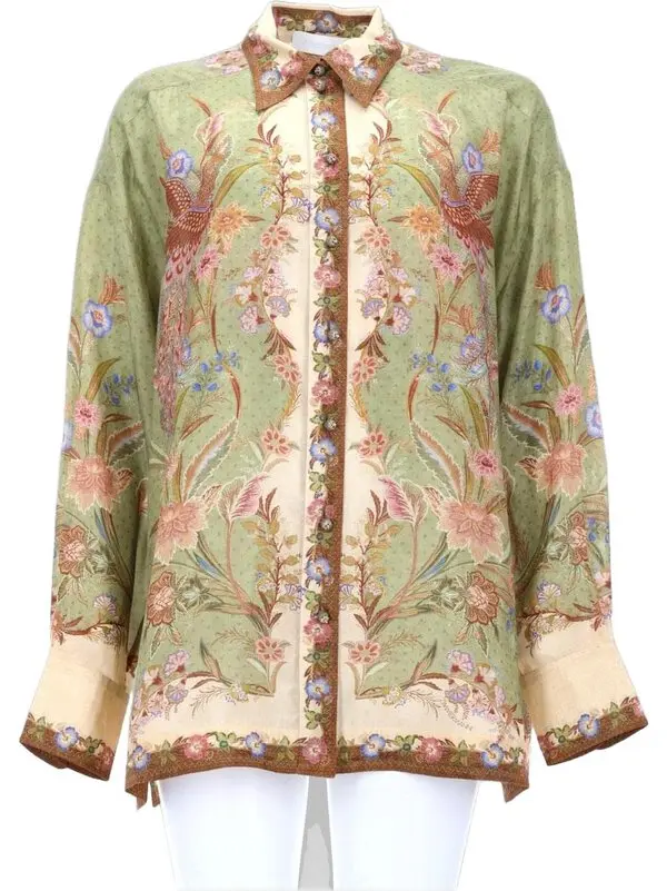 Zimmermann Silk Indrah Relaxed Fit Shirt - Green