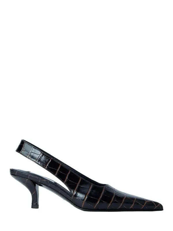TOTEME Classic Croco-embossed Slingbacks - Black