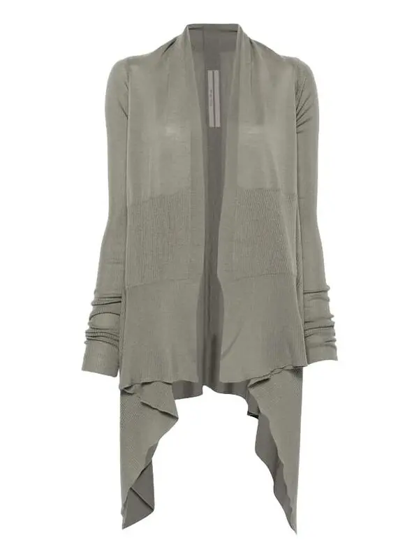 Rick Owens Rws Virgin Wool Ribbed Asymmetric Cardigan - Gray