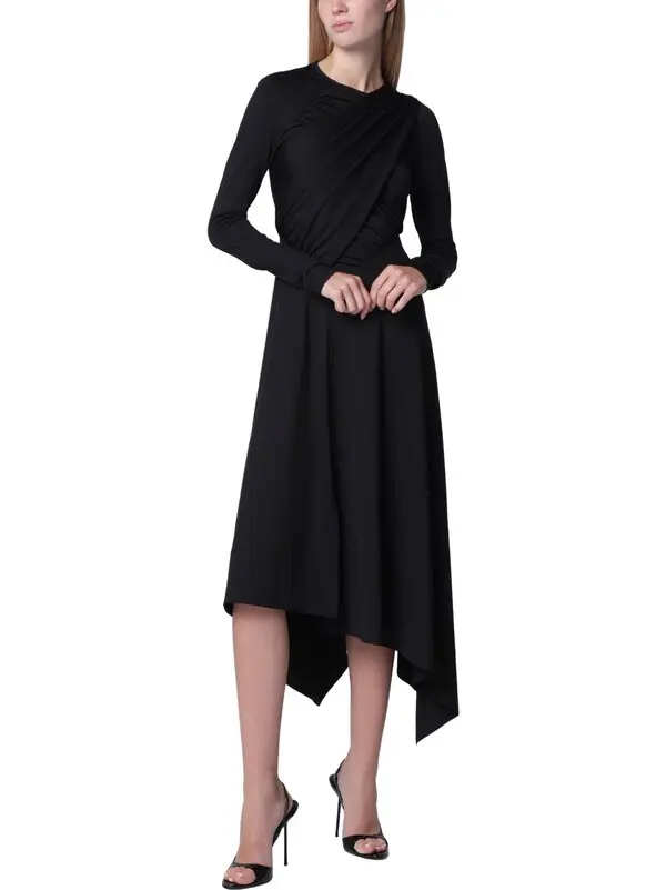 Victoria Beckham Asymmetric Draped Dress In Stretch Fabric - Black