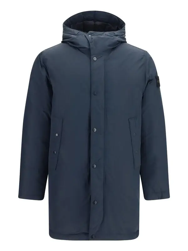 Stone Island Long Down Jacket - Blue