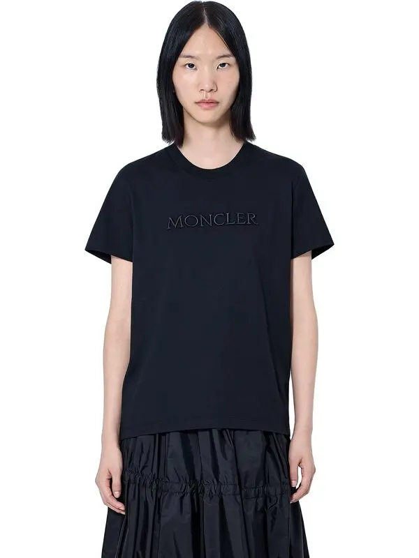 Moncler Logo Embroidered T-shirt - Black