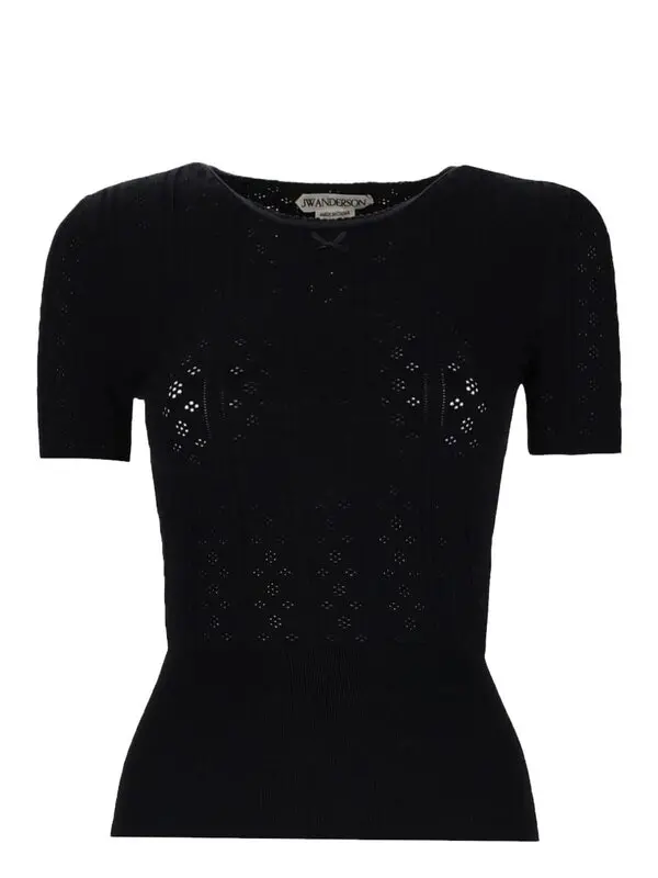 JW Anderson Pointelle Short Sleeve T-shirt - Black