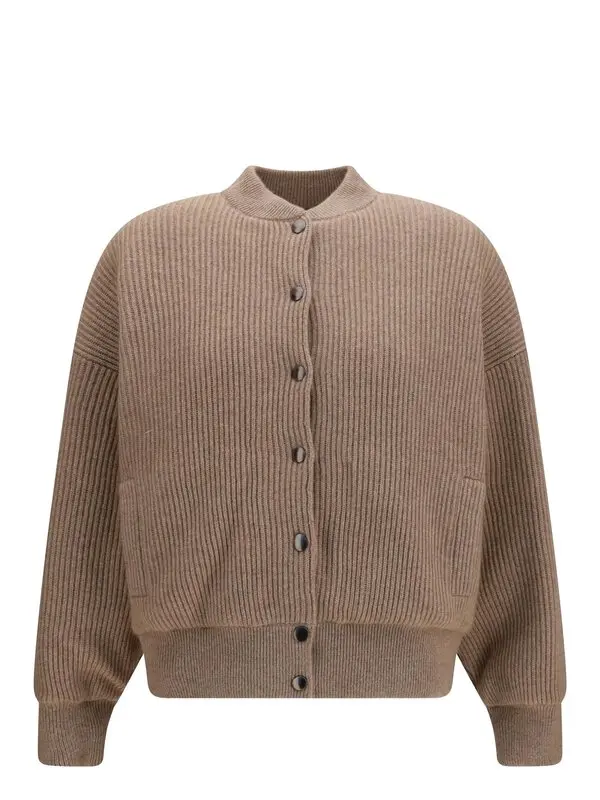 Brunello Cucinelli Ribbed Cashmere Bomber - Cream