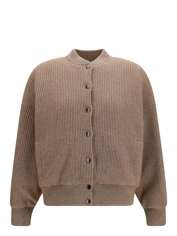 Brunello Cucinelli Ribbed Cashmere Bomber - Cream