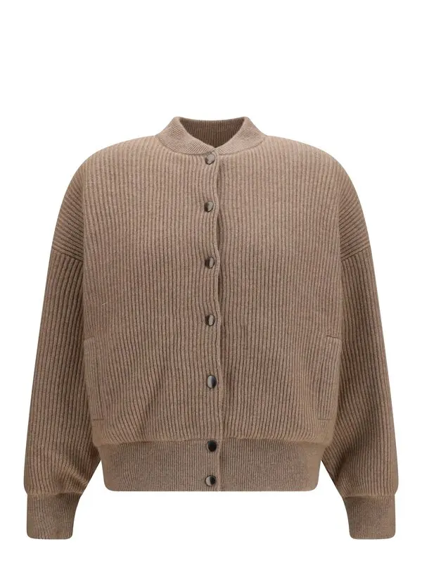 Brunello Cucinelli Ribbed Cashmere Bomber - Cream