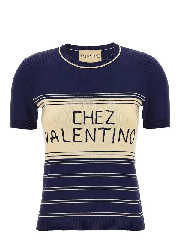 Valentino Garavani Striped Knit T-shirt - Blue