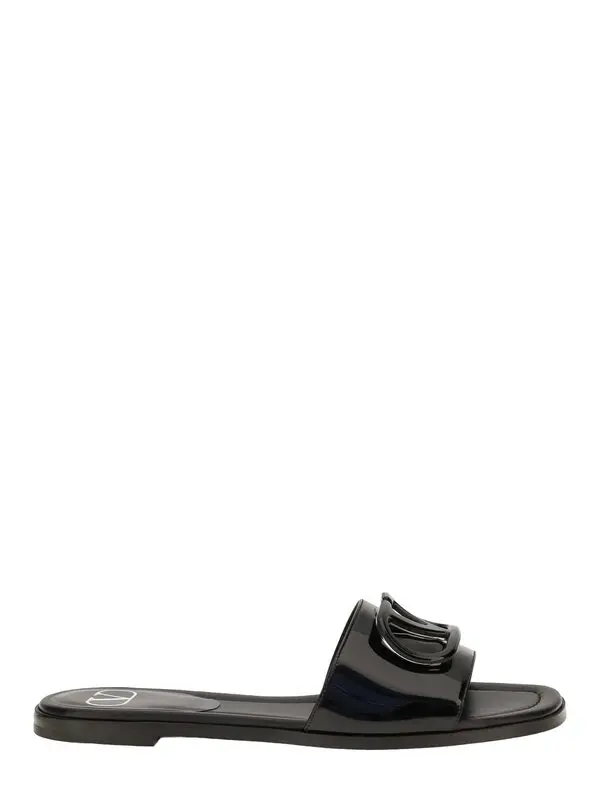 Valentino Garavani Vlogo Patent Leather Slide Sandals - Black
