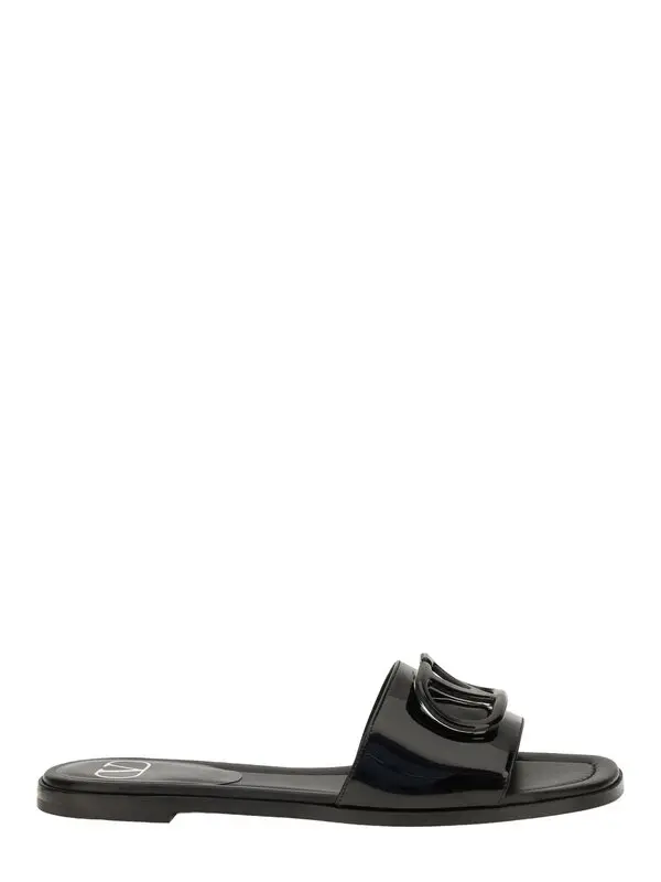 Valentino Garavani Vlogo Patent Leather Slide Sandals - Black