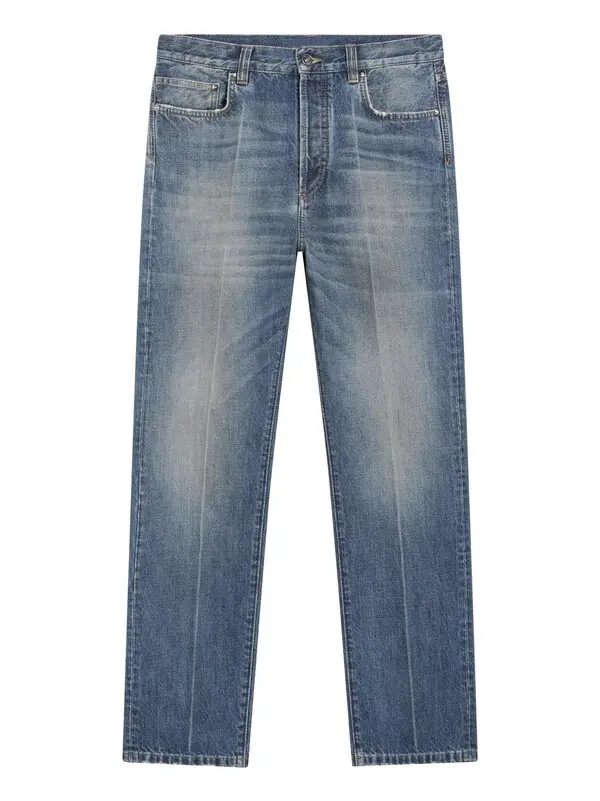 Versace Distressed Straight-leg Denim Jeans - Blue
