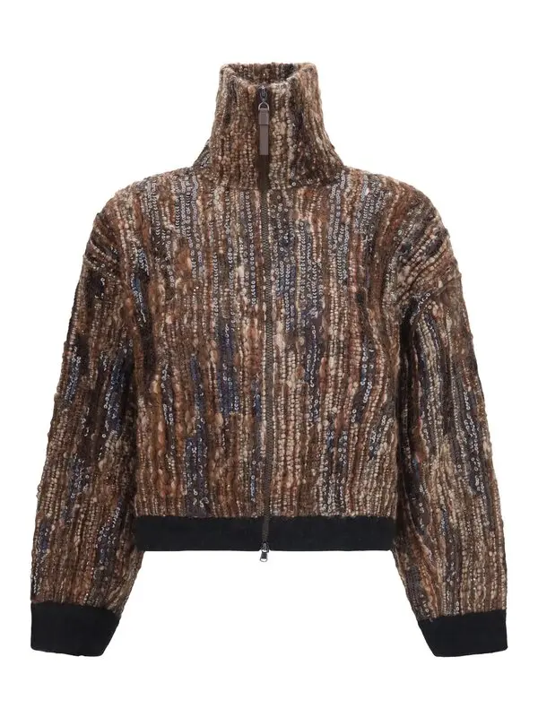 Brunello Cucinelli Perforated Zip Cardigan - Brown