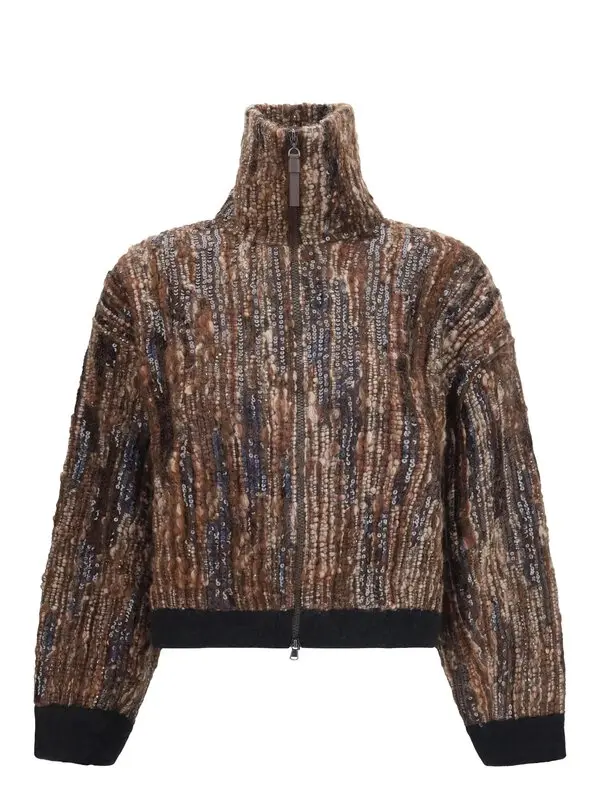 Brunello Cucinelli Perforated Zip Cardigan - Brown