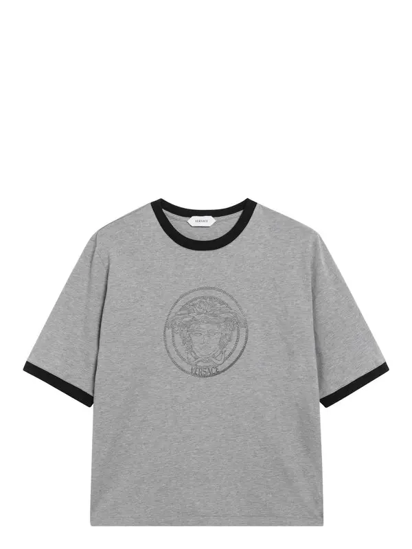 Versace Cotton Jersey T-shirt With Printed Logo - Gray