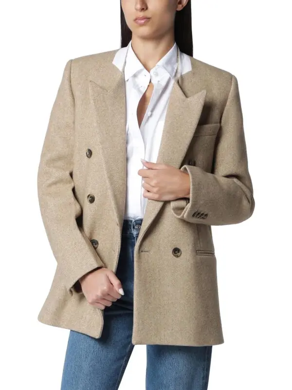 Victoria Beckham Beatrice Double-breasted Jacket In Camel Wool - Cream