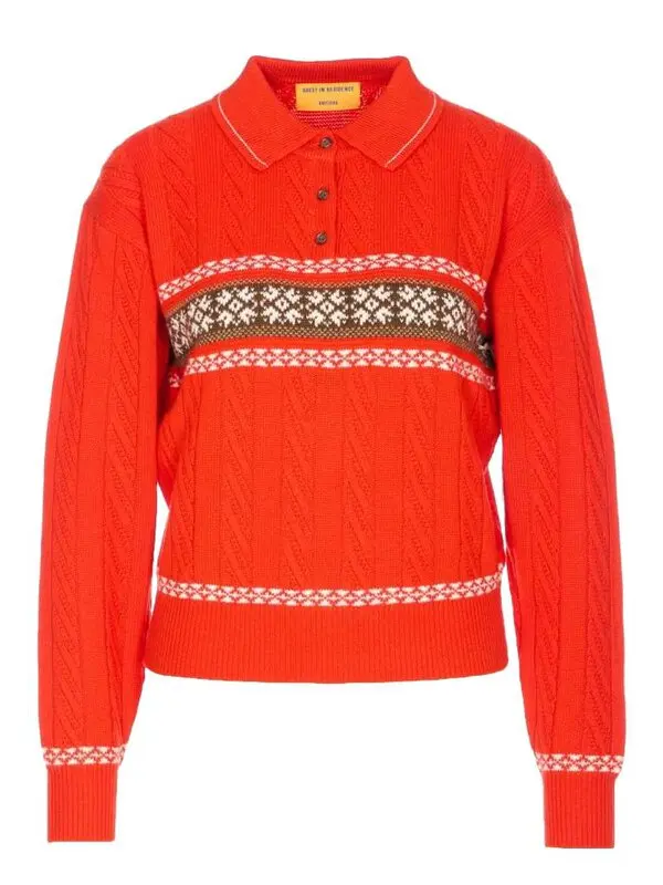 Guest In Residence Cable Collegiate Polo Sweater - Red