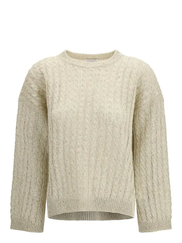 Brunello Cucinelli Dazzling Cable Linen Sweater - Cream