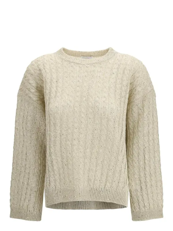 Brunello Cucinelli Dazzling Cable Linen Sweater - Cream