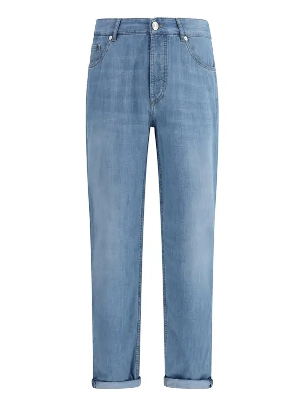 Brunello Cucinelli Jeans In Cotton With Distressed Effect - Blue