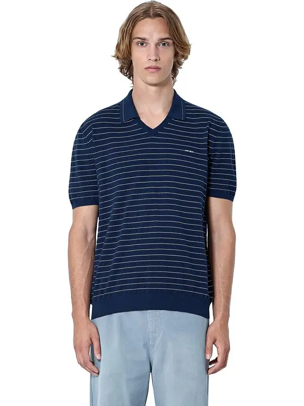 Miu Miu Striped V-neck Polo Shirt - Blue