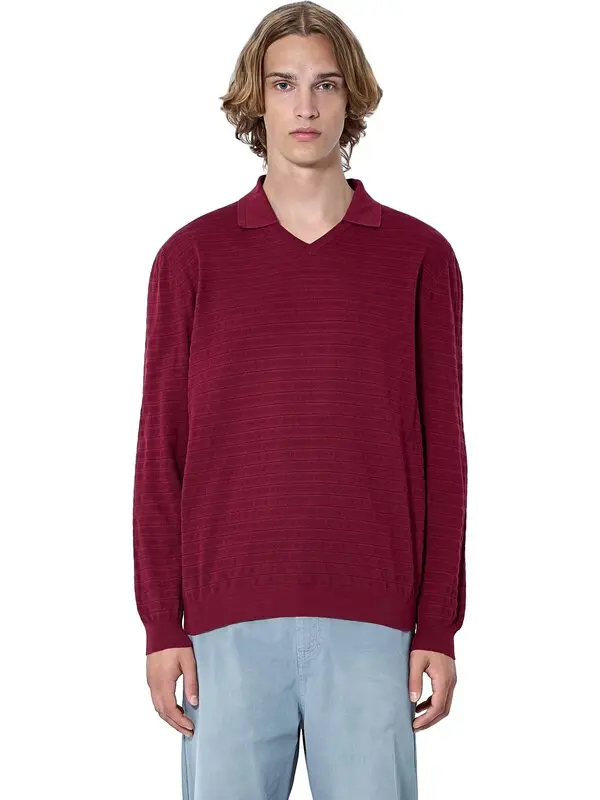 Miu Miu Striped V-neck Polo Shirt - Red
