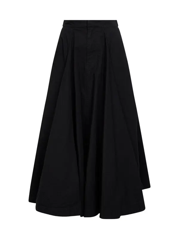 Balenciaga Black Cotton Ripstop Godet Maxi Skirt - Multicolor