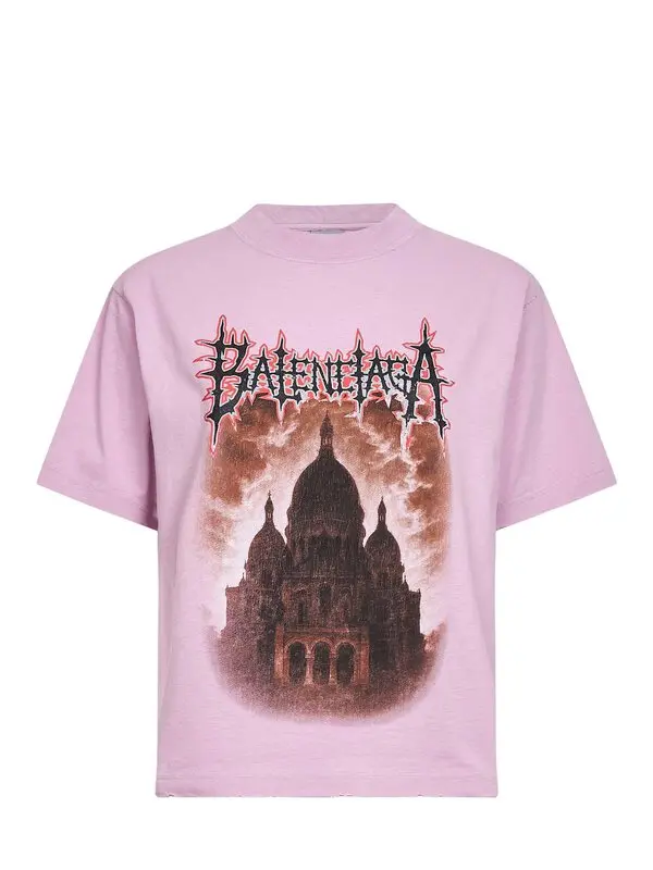 Balenciaga Old Pink Sacré Cœur Medium Fit T-shirt - Multicolor