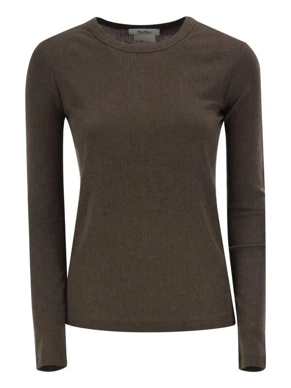Max Mara Ribbed Lyocell And Silk T-shirt - Brown