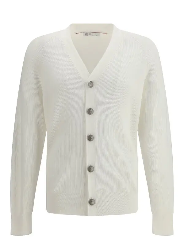 Brunello Cucinelli Ribbed Cardigan - White