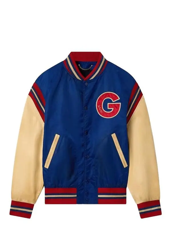 GOLDEN GOOSE Striped Leather Bomber Jacket - Blue