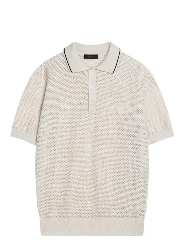 Prada Openwork Talc-coloured Polo In Cotton And Silk - White