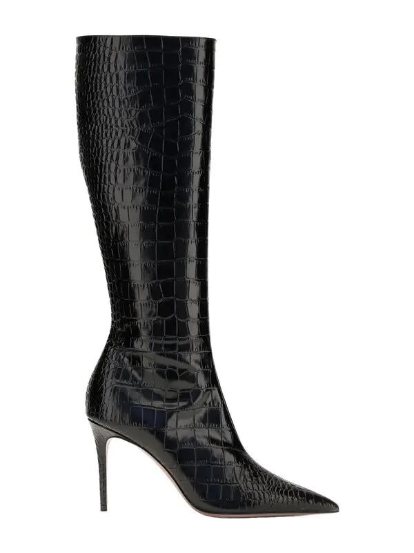 Paris Texas Vera Crocodile-effect Leather Knee-high Boots - Black