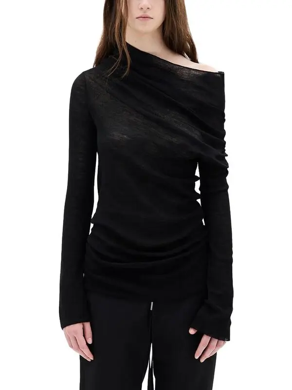ANN DEMEULEMEESTER Virgin Wool Long Sleeve Top - Black