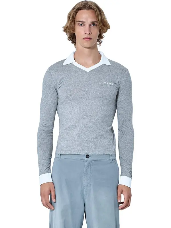 Miu Miu Collared Long Sleeve Knit Sweater - Gray