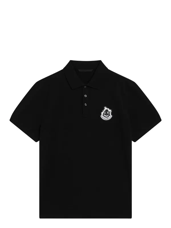 Moncler Cotton Pique Polo Shirt With Logo - Black