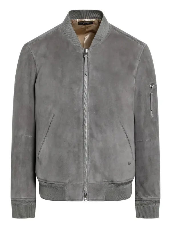 TOM FORD Lamb Leather Bomber Jacket - Gray