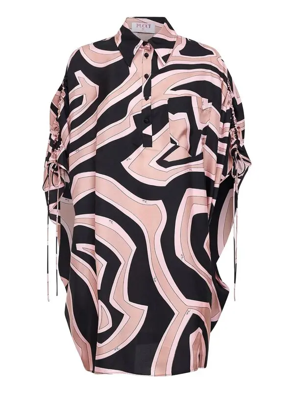 Emilio Pucci Black And Pink Labirinto-print Silk Twill Short Kaftan Dress - Multicolor