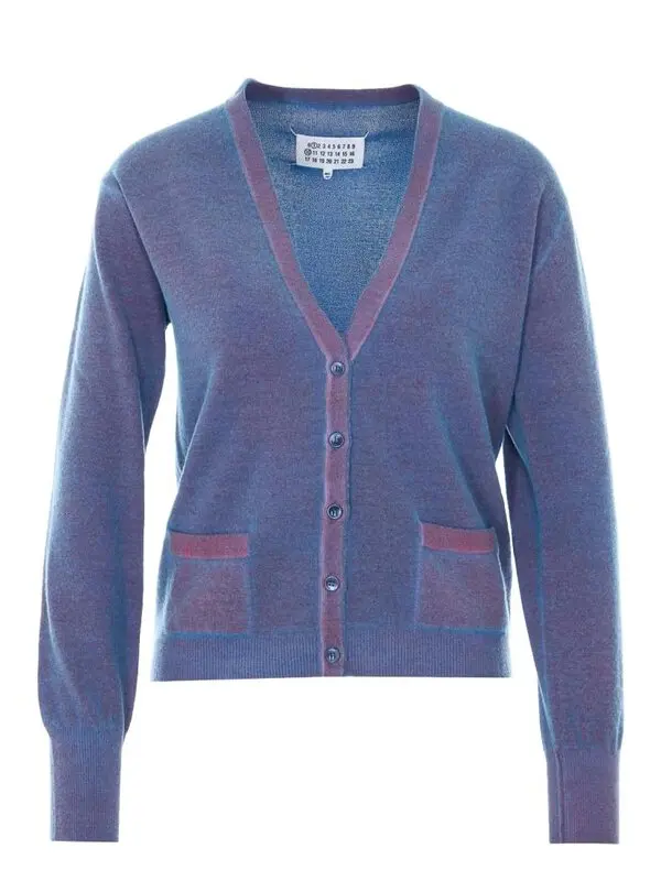 MAISON MARGIELA Virgin Wool V-neck Cardigan - Blue
