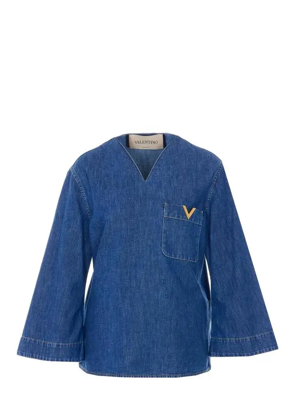 Valentino Garavani Denim V-neck Shirt - Blue