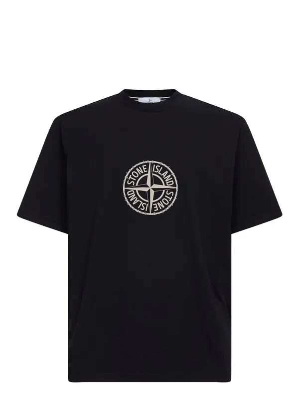Stone Island Black Organic Jersey T-shirt With All Around Compass Print - Multicolor