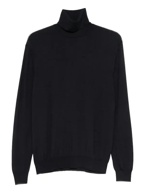 Malo Virgin Wool Roll Neck Pullover - Black